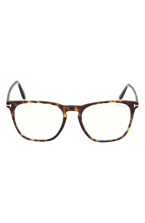 TOM FORD 52mm Round Frame Optical Glasses - Havana Eco / T Logo