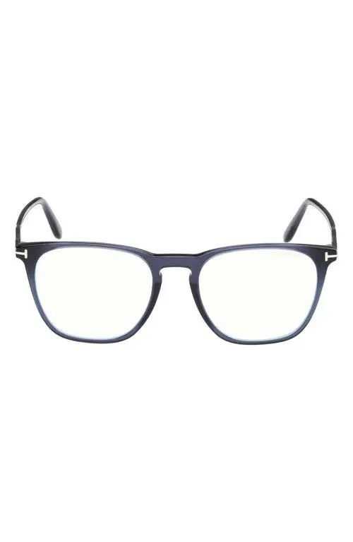 TOM FORD 52mm Round Frame Optical Glasses - Navy Blue / T Logo