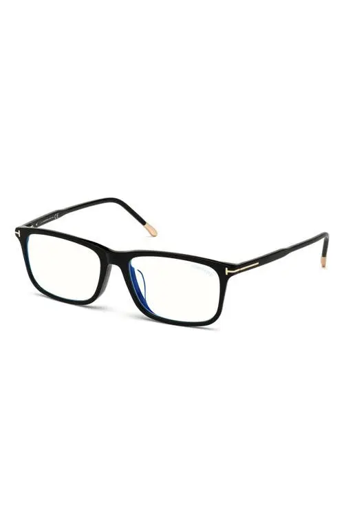 TOM FORD 57mm Rectangular Optical Glasses - Black Rose Gold Temple