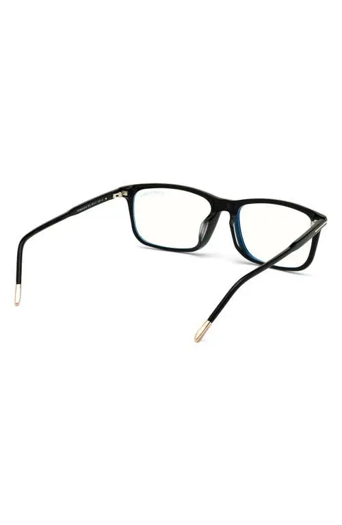 TOM FORD 57mm Rectangular Optical Glasses - Black Rose Gold Temple
