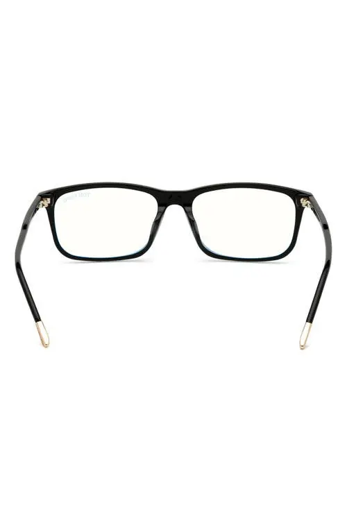 TOM FORD 57mm Rectangular Optical Glasses - Black Rose Gold Temple