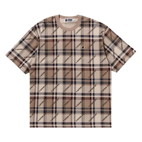 A BATHING APE Logo Check Pattern Tee - Tan