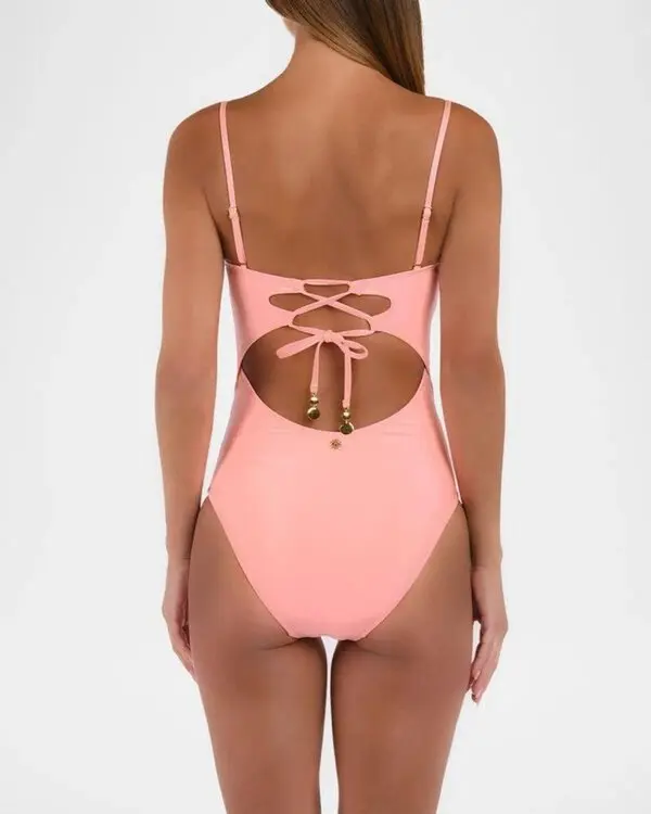 SUNSHINE 79 Solid Mesh Bandeau One-piece Swimsuit - Blossom
