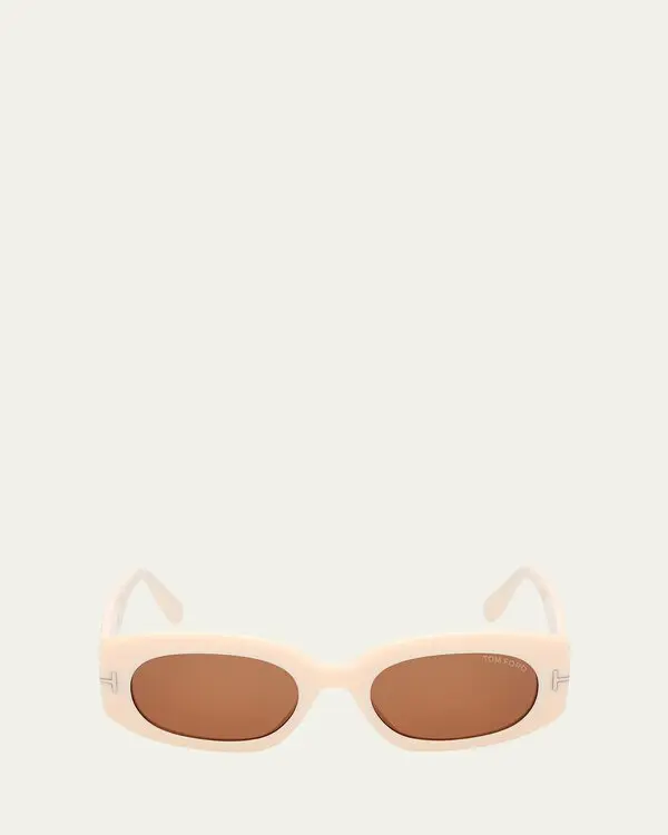 TOM FORD Cielle Oval Sunglasses - Shiny Ivorybrown Lenses