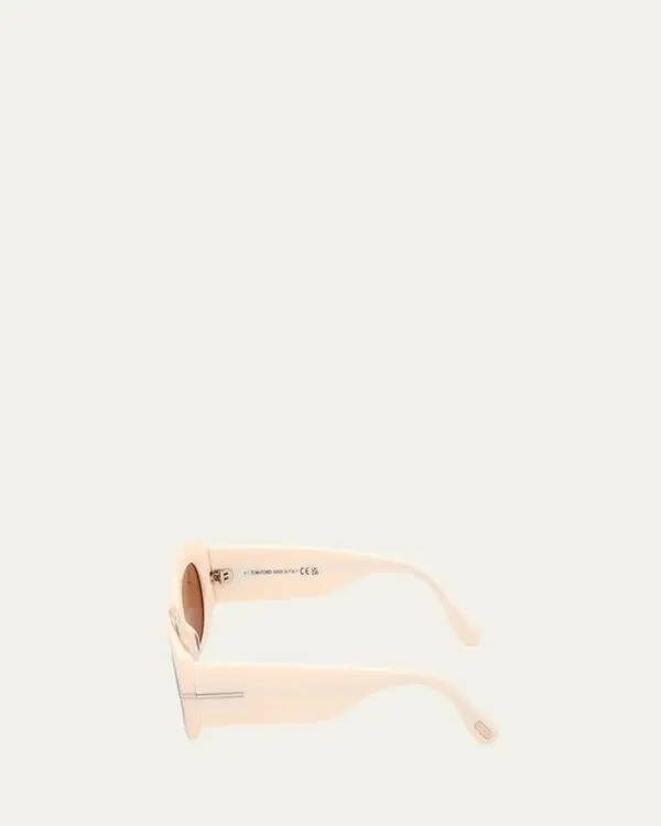 TOM FORD Cielle Oval Sunglasses - Shiny Ivorybrown Lenses