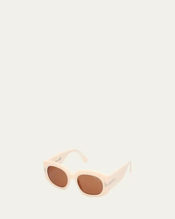 TOM FORD Cielle Oval Sunglasses - Shiny Ivorybrown Lenses