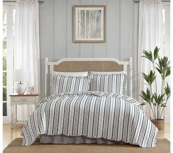 Laura Ashley Stripe Perfection Grey Twin Quilt Ham Set - One-color