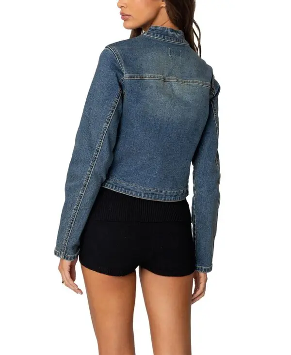 EDIKTED Double Buckle Denim Jacket