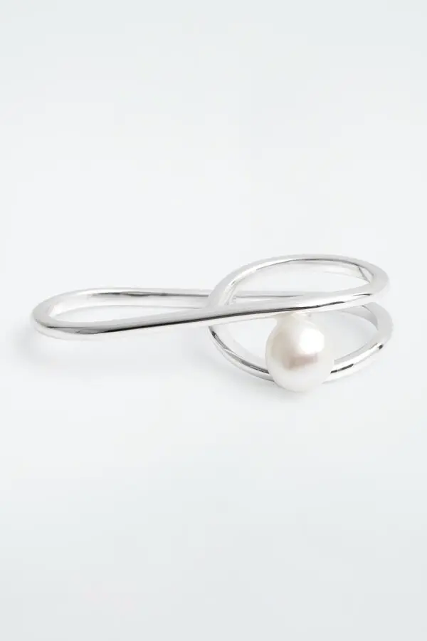 Cos Coiled Freshwater Pearl Double Ring - Silver-colored