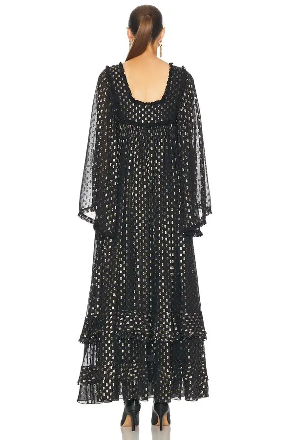 Chloé Flowy Tiered Polka Dot Long Dress