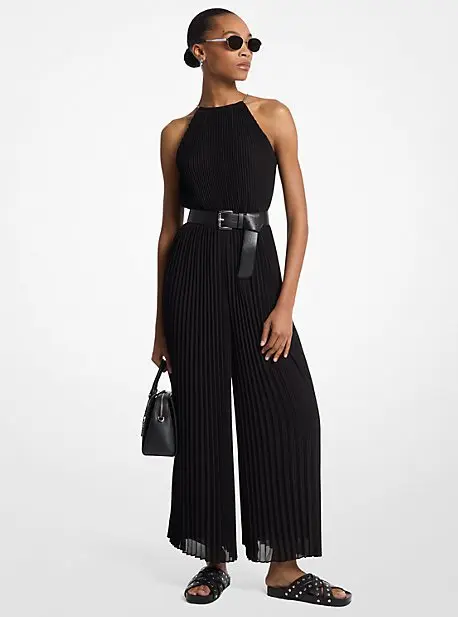 open lace back dress Double Belt Pleated Halter Dress