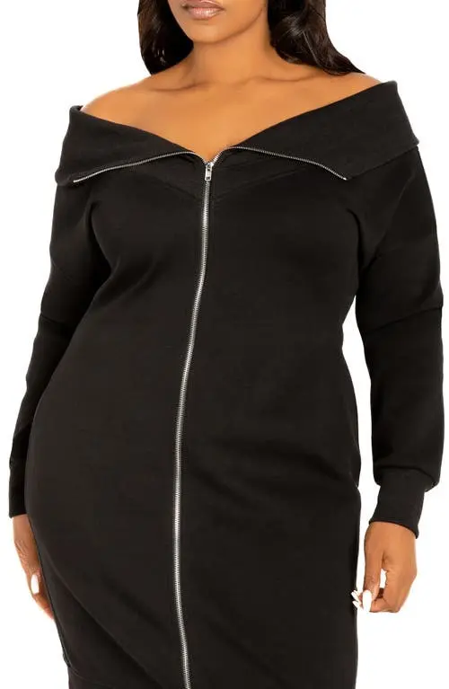 BUXOM COUTURE Off-the-shoulder Zip-up Sweater Dress