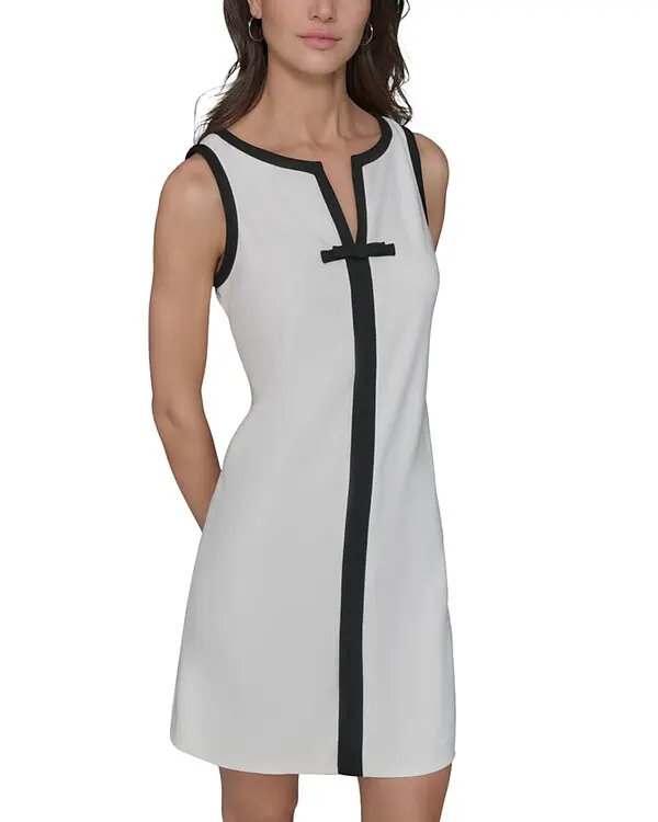 Karl Lagerfeld Paris Split V-neck Dress - Soft White/black