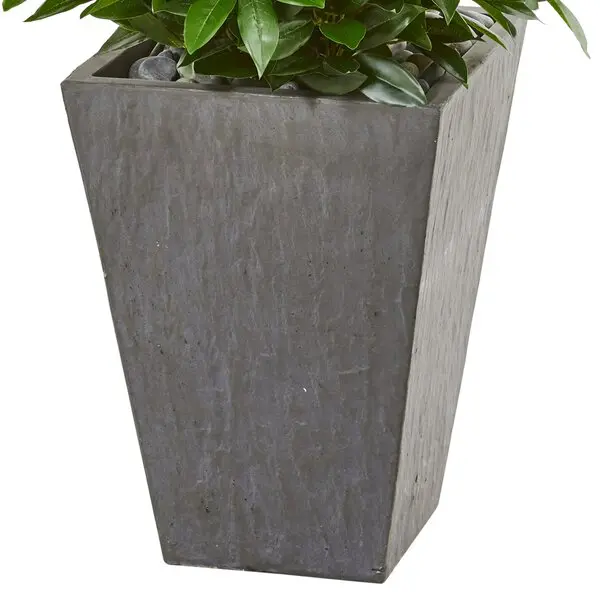 NEARLY NATURAL 57 Bay Leaf Cone Topiary Tree In Slate Planter Uv Resistant