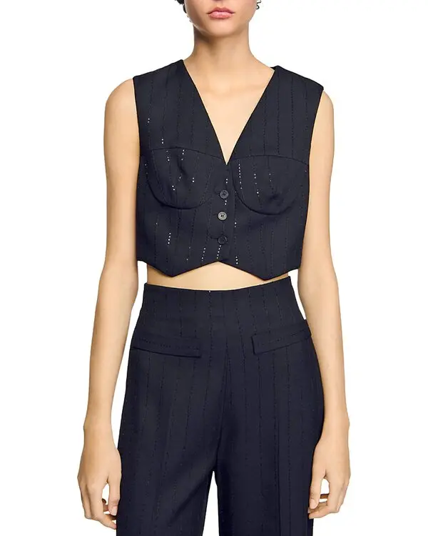 Sandro Cropped Sequin Jacket - Black