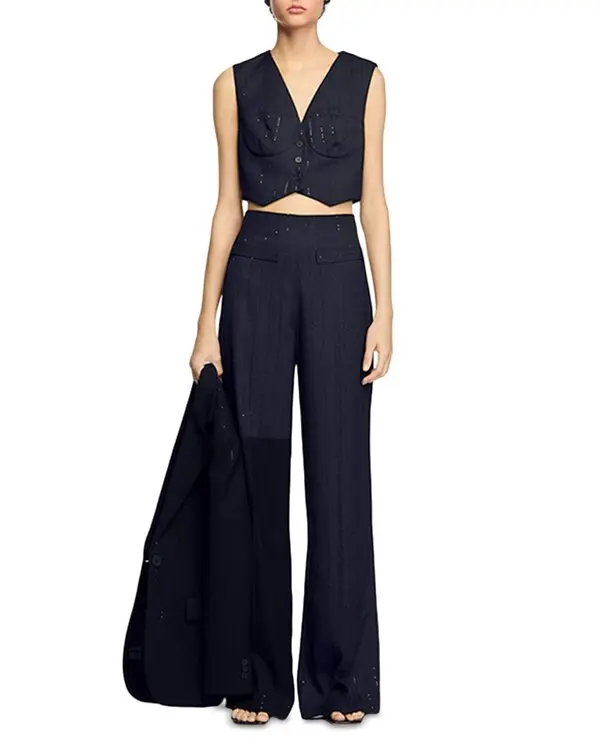 Sandro Cropped Sequin Jacket - Black