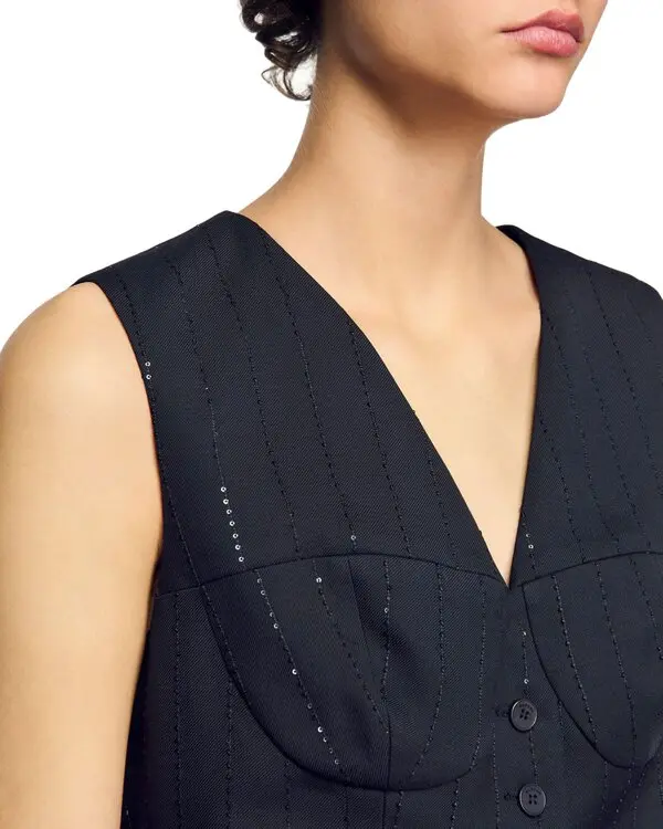 Sandro Cropped Sequin Jacket - Black