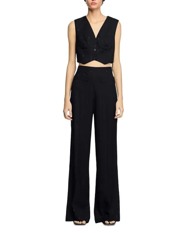 Sandro Cropped Sequin Jacket - Black