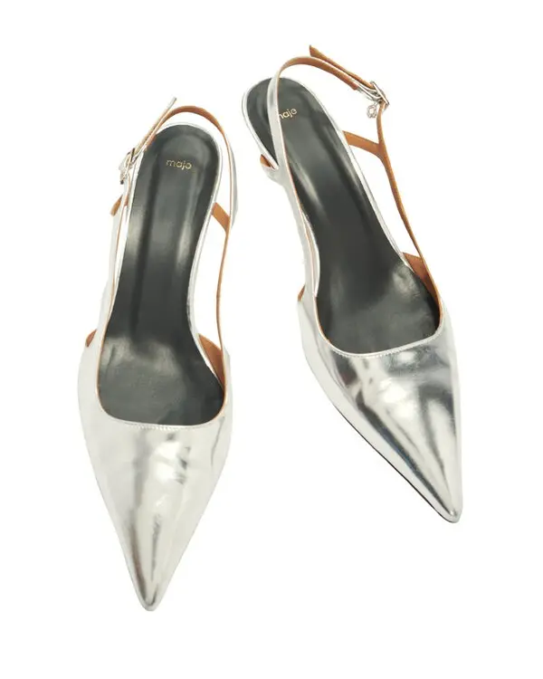 Maje Leather Strappy Heels - Silver