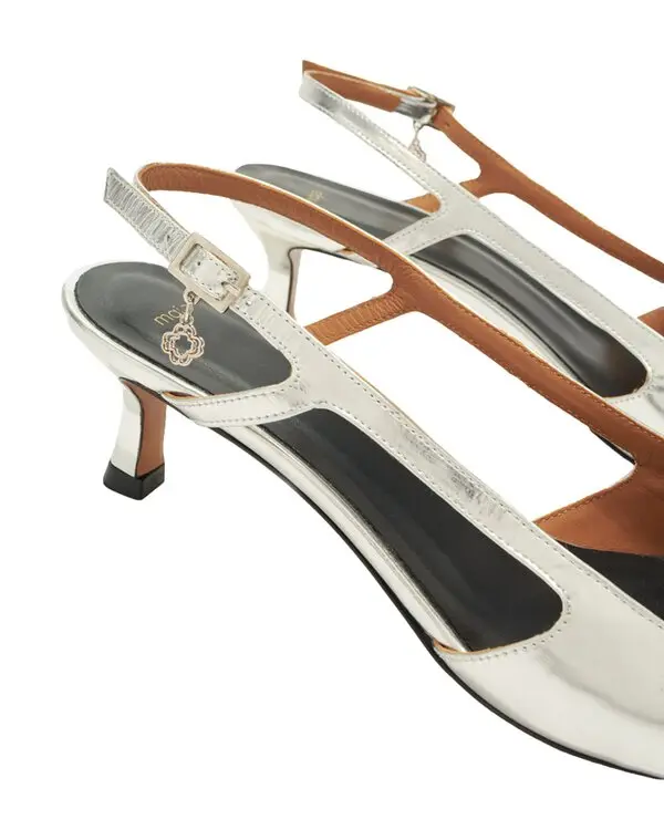Maje Leather Strappy Heels - Silver