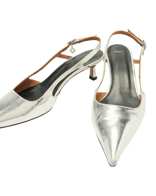 Maje Leather Strappy Heels - Silver