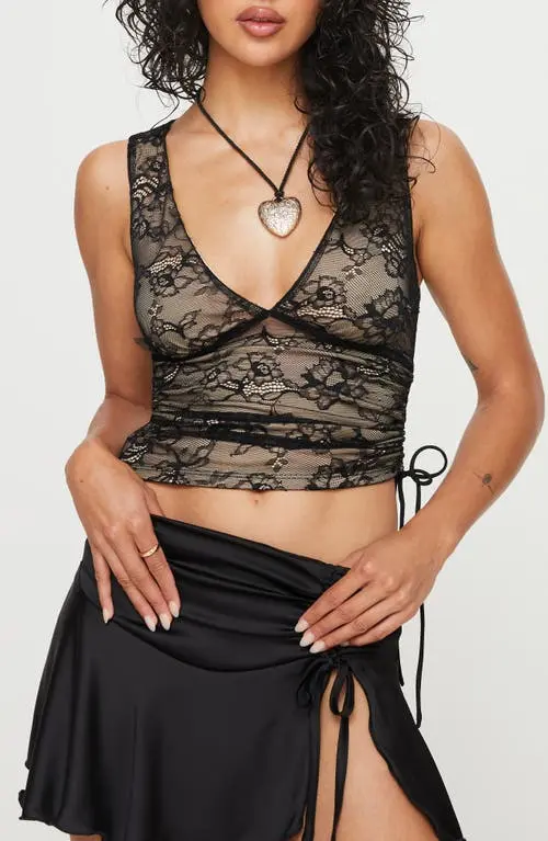Princess Polly Truth Ruched Lace Crop Tank - Black
