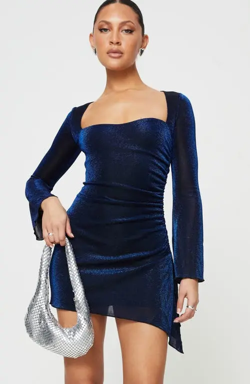 fitted lace wedding dress Postcodes Long Sleeve Mini Dress Blue