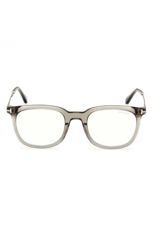 TOM FORD 50mm Square Frame Blue Light Blocking Eyeglasses - Olive / T Logo / Blue Block