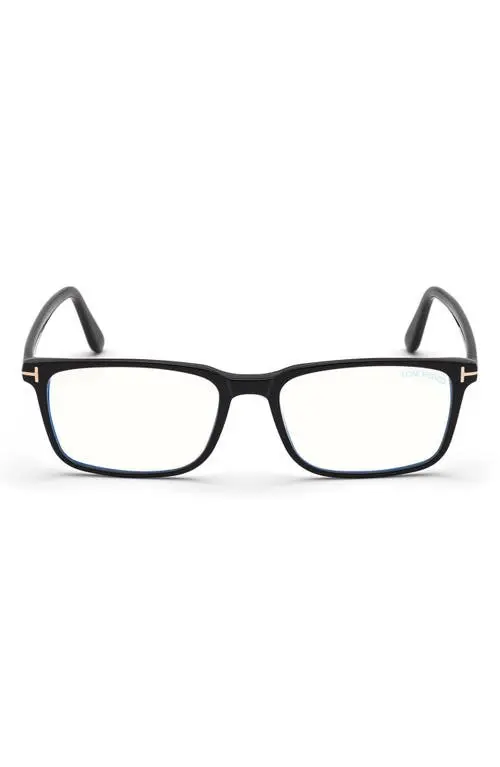 TOM FORD 54mm Rectangular Eyeglasses - Black Rose Gold / T Logo