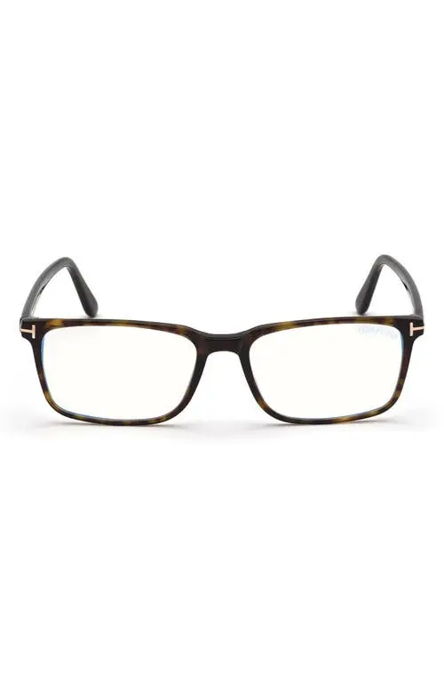 TOM FORD 54mm Rectangular Eyeglasses - Havana Rose Gold / T Logo