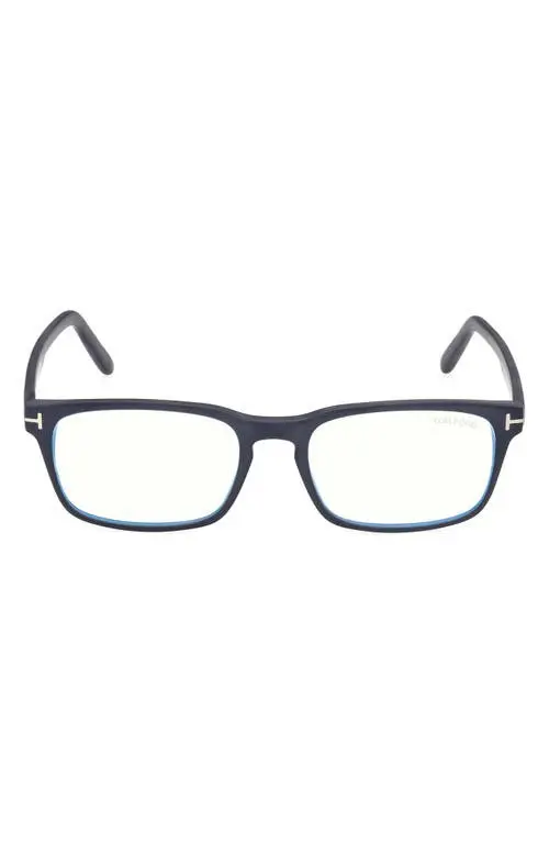 TOM FORD 54mm Rectangular Eyeglasses - Deep Blue / T Logo