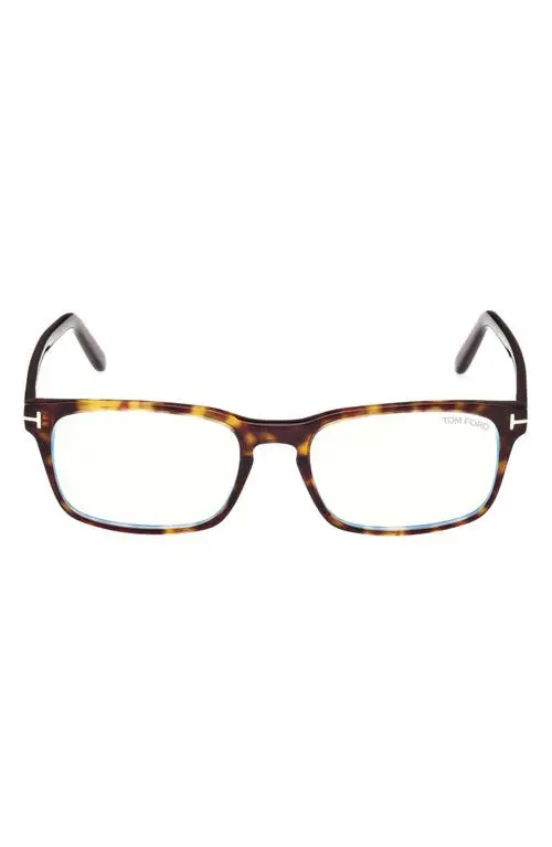 TOM FORD 54mm Rectangular Eyeglasses - Havana Eco / T Logo