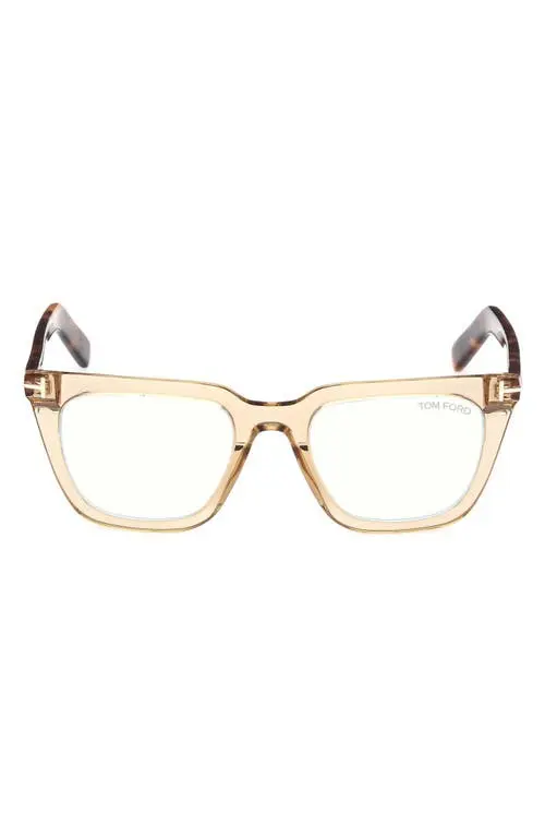 TOM FORD 50mm Square Eyeglasses - Beige / Blonde Havana / T Logo