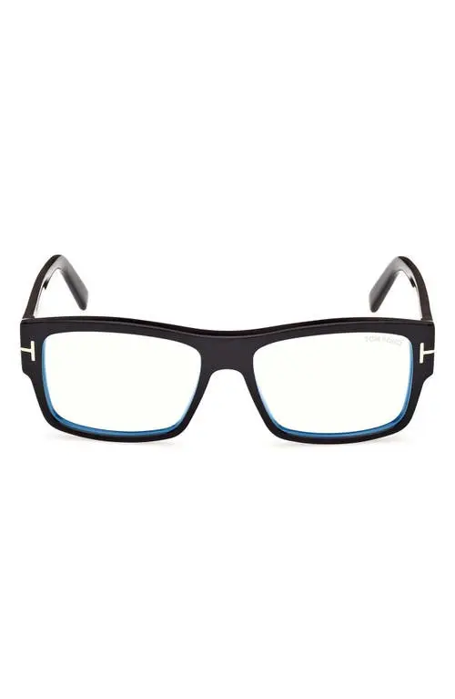 TOM FORD 55mm Square Frame Blue Light Blocking Glasses - Black Eco / T Logo