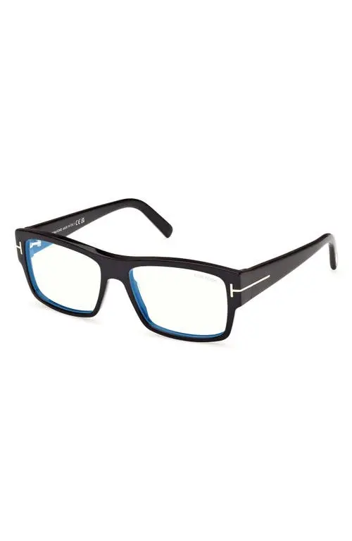 TOM FORD 55mm Square Frame Blue Light Blocking Glasses - Black Eco / T Logo