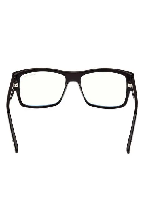TOM FORD 55mm Square Frame Blue Light Blocking Glasses - Black Eco / T Logo