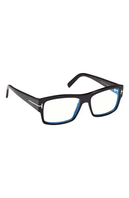 TOM FORD 55mm Square Frame Blue Light Blocking Glasses - Black Eco / T Logo