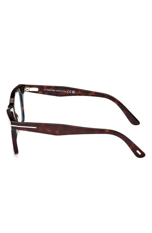 TOM FORD 50mm Square Frame Optical Glasses - Havana Eco / T Logo