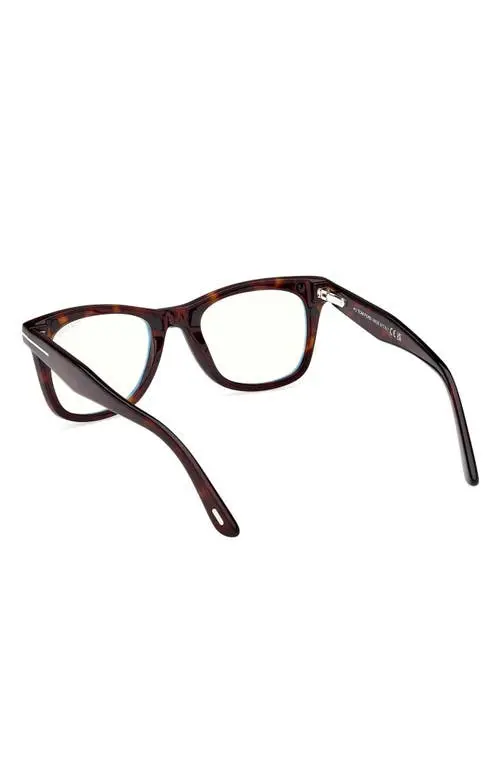 TOM FORD 50mm Square Frame Optical Glasses - Havana Eco / T Logo