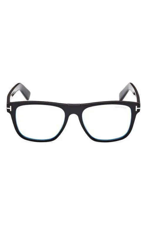 TOM FORD 54mm Square Eyeglasses - Black Eco / T Logo