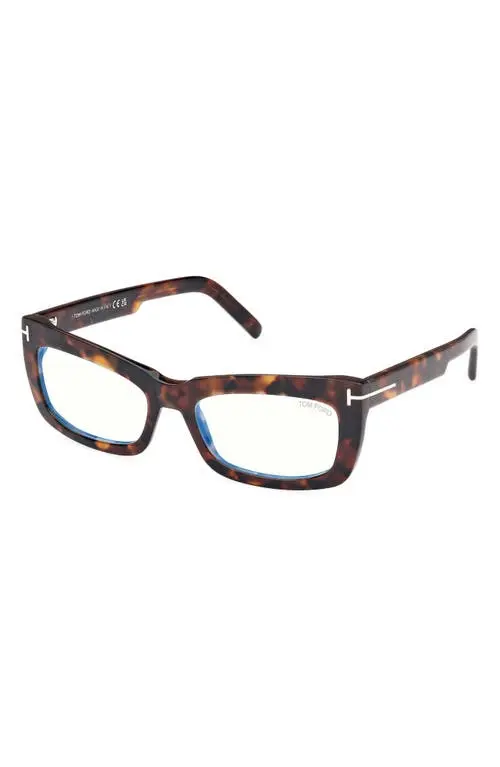 TOM FORD 55mm Rectangular Eyeglasses - Vintage Havana Eco / T Logo