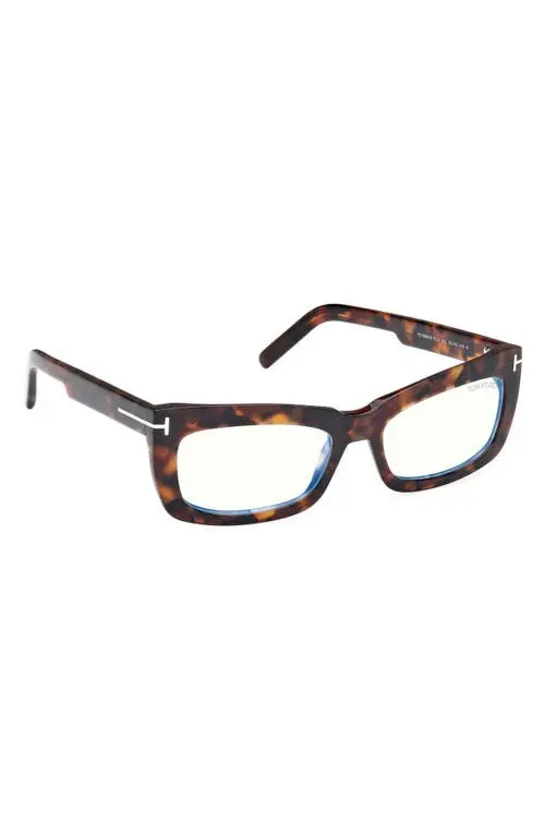 TOM FORD 55mm Rectangular Eyeglasses - Vintage Havana Eco / T Logo