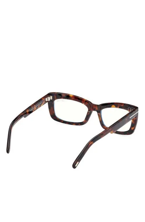 TOM FORD 55mm Rectangular Eyeglasses - Vintage Havana Eco / T Logo