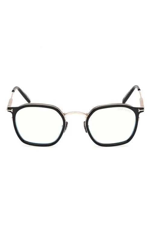 TOM FORD 50mm Round Frame Blue Light Blocking Glasses - Black / Rose Gold / Havana
