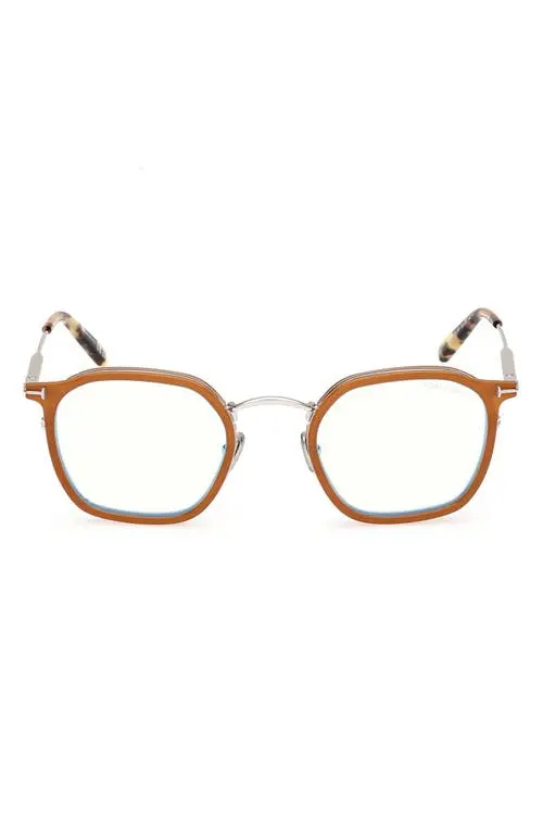 TOM FORD 50mm Round Frame Blue Light Blocking Glasses - Milky Amber / Palladium