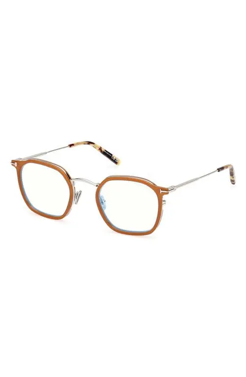 TOM FORD 50mm Round Frame Blue Light Blocking Glasses - Milky Amber / Palladium