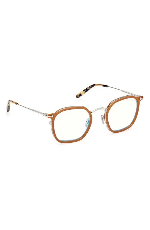 TOM FORD 50mm Round Frame Blue Light Blocking Glasses - Milky Amber / Palladium