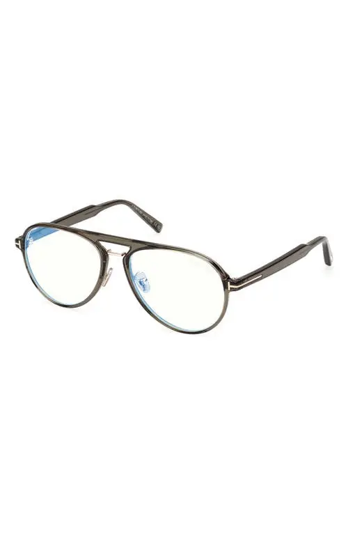 TOM FORD 57mm Aviator Optical Glasses - Green/t Logo/blue Block