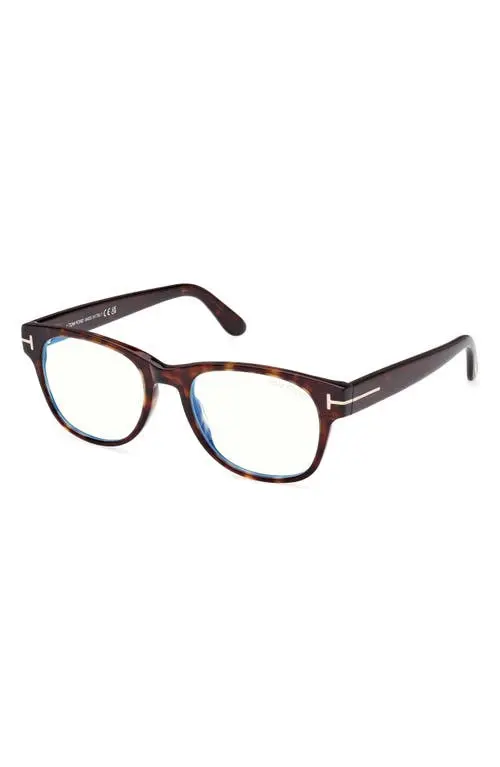 TOM FORD 52mm Square Optical Glasses - Havana Eco/t Logo