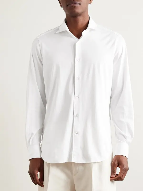 Loro Piana Andrew Cutaway-collar Cotton-jersey Shirt - White